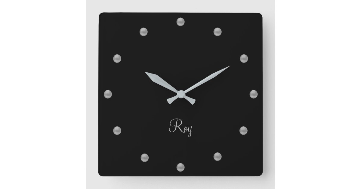 Elegant Silver Gray on Black Square Wall Clock | Zazzle