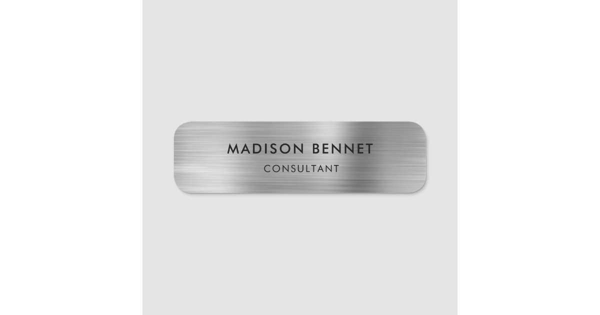 Elegant Silver Gray Professional Business Name Tag | Zazzle