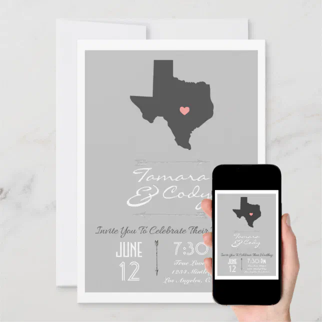 Elegant Silver Gray Texas Wedding Invitation | Zazzle