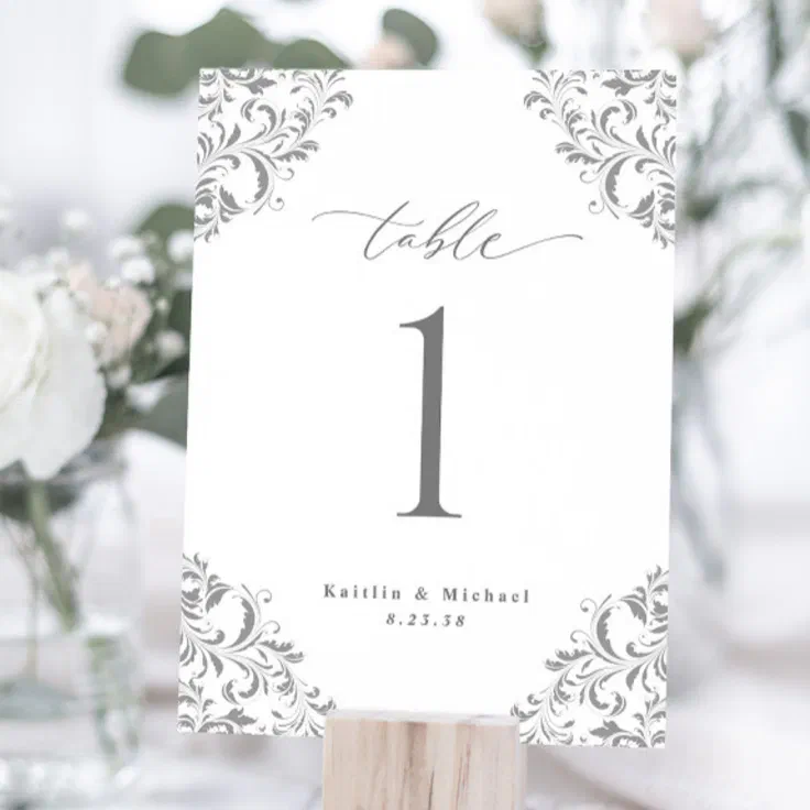 Elegant Silver Gray Wedding 5x7 Table Number Cards | Zazzle