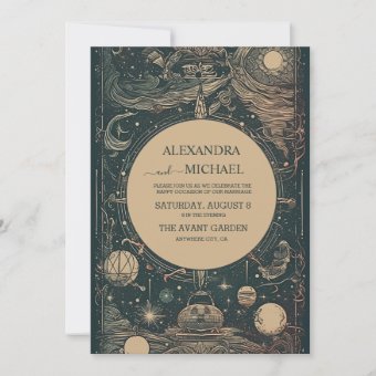 Elegant Silver Green Tarot Wedding Invitation | Zazzle