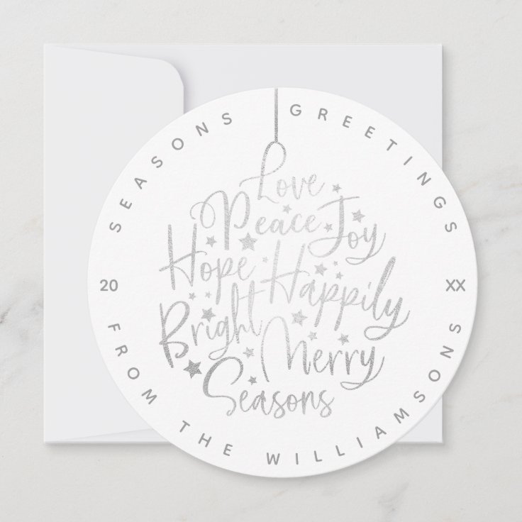Elegant Silver Greetings Typography Ornament Photo Holiday Card | Zazzle
