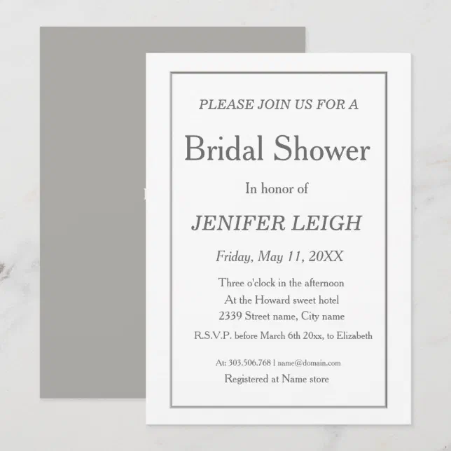 Elegant Silver grey Border Invitation | Zazzle
