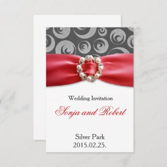 Elegant Silver Grey Red Ribbon Wedding Invitation | Zazzle