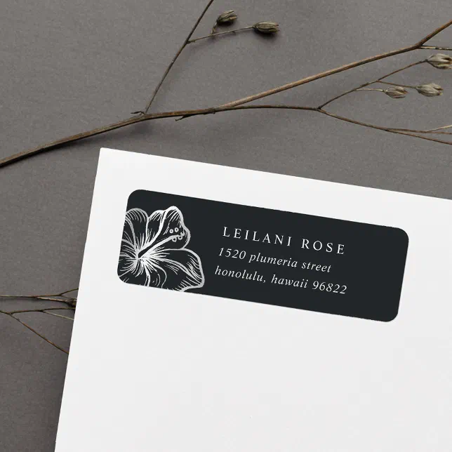 Elegant Silver Hibiscus Flower Return Address Label | Zazzle