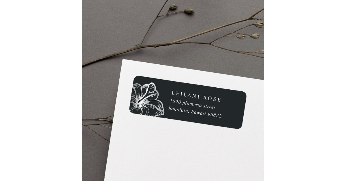 Elegant Silver Hibiscus Flower Return Address Label | Zazzle