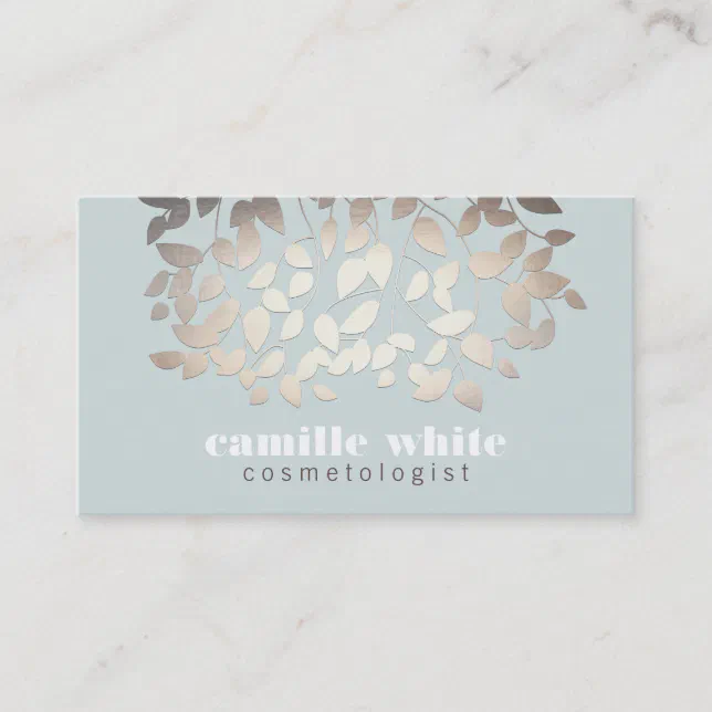 Elegant Silver Leaves Light Blue Business Card | Zazzle