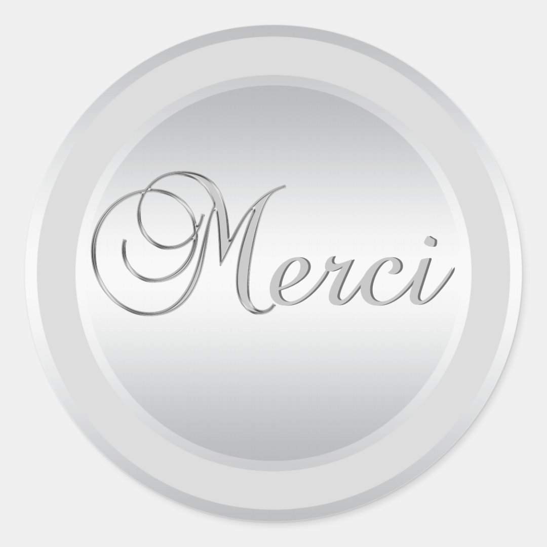 Elegant Silver MERCI Labels Stickers | Zazzle