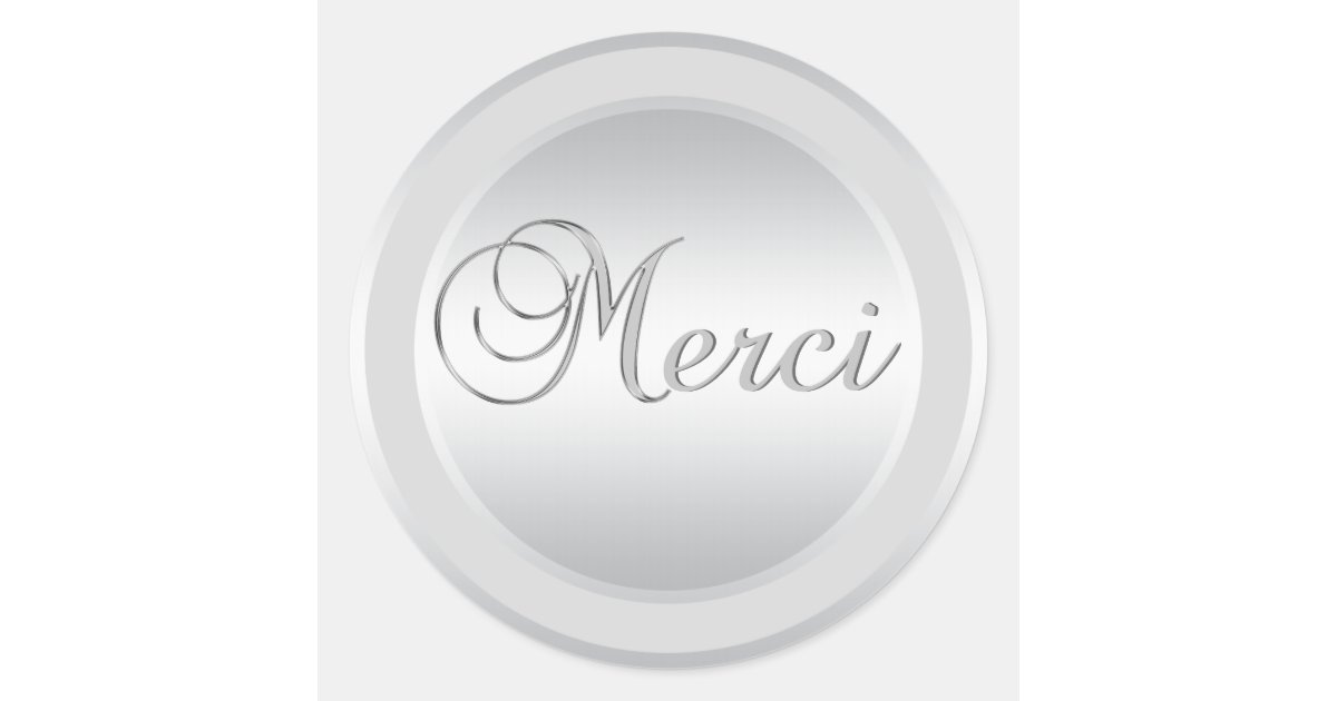 Elegant Silver MERCI Labels Stickers | Zazzle