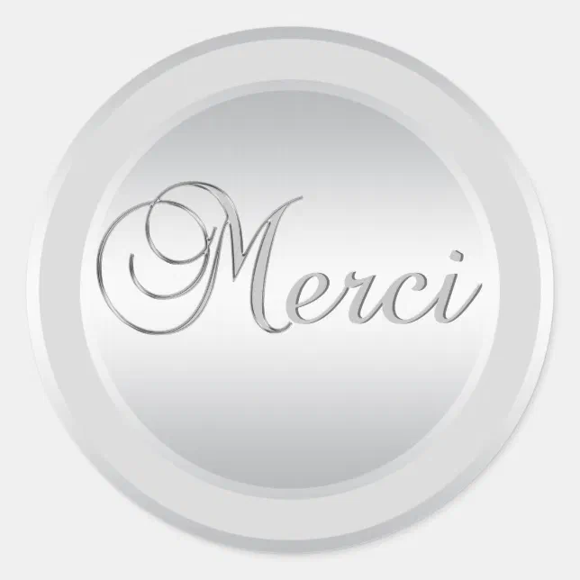 Elegant Silver MERCI Labels Stickers | Zazzle