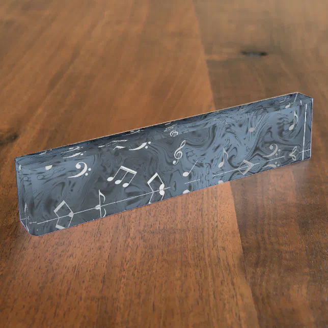 elegant silver music notes in blue name plate | Zazzle