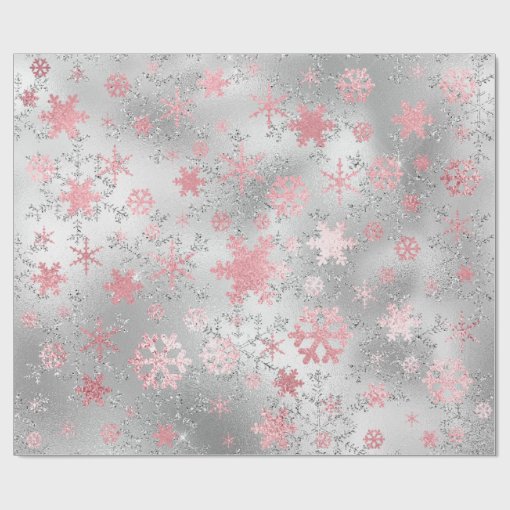 Elegant Silver Pink Christmas Snowflake Pattern Wrapping Paper | Zazzle