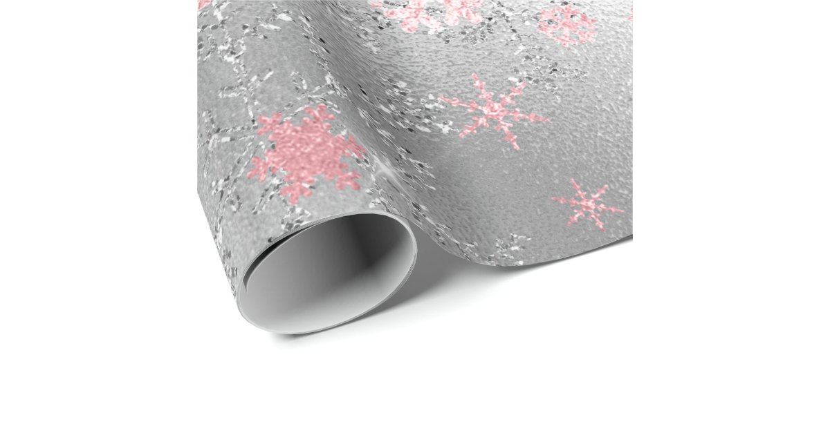 Elegant Silver Pink Christmas Snowflake Pattern Wrapping Paper | Zazzle