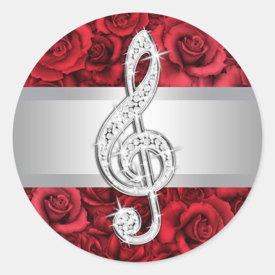 Elegant Silver Red Rose Treble Clef Stickers | Zazzle.com