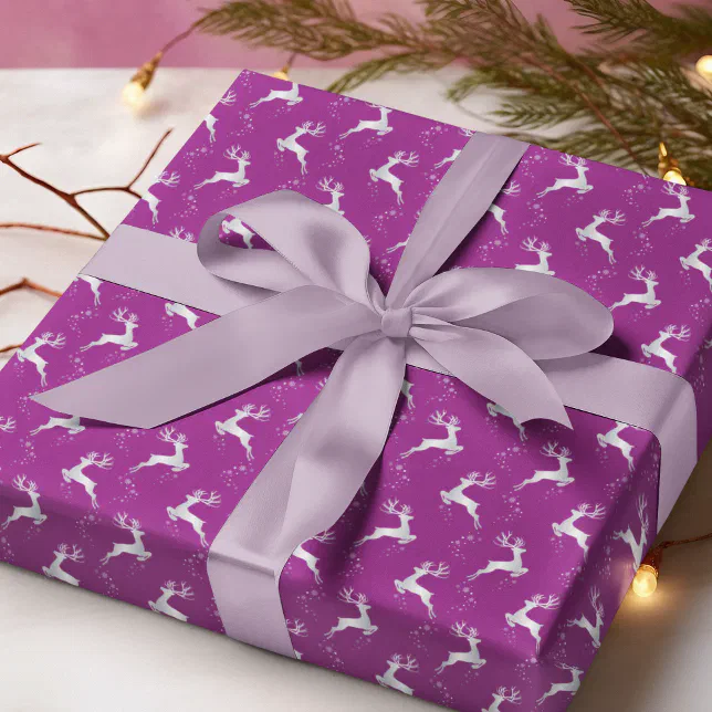 Elegant Silver Reindeer Purple Christmas Holiday Wrapping Paper | Zazzle
