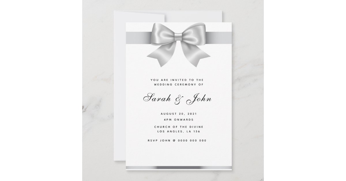 Elegant Silver Ribbon Wedding Invitation | Zazzle