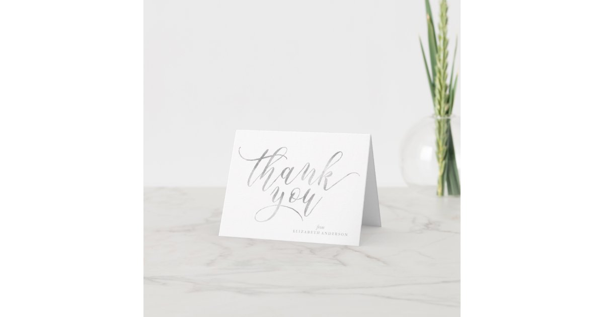 Elegant Silver Script Thank You | Zazzle
