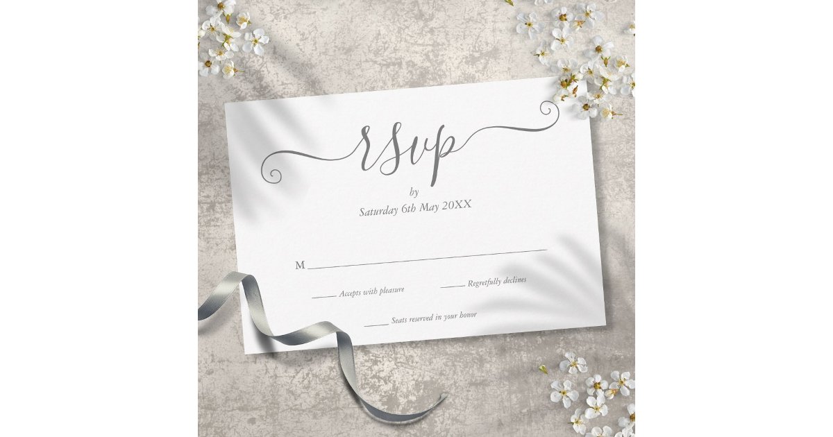Elegant Silver Signature Script RSVP Card | Zazzle