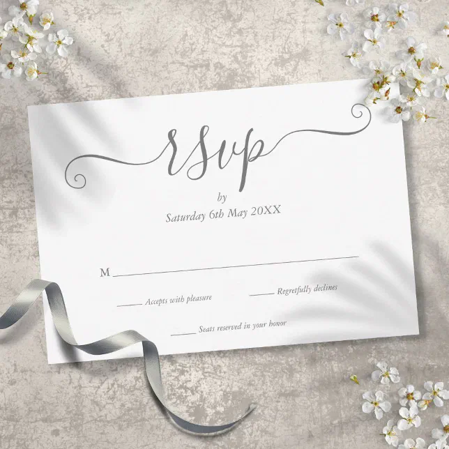 Elegant Silver Signature Script RSVP Card | Zazzle