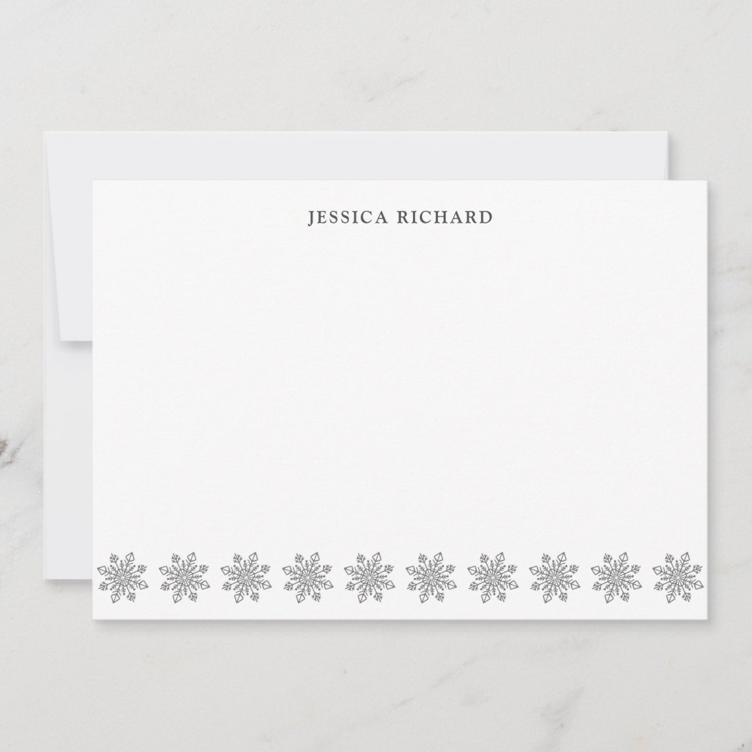 Elegant Silver Snowflake Personalized Note Card | Zazzle