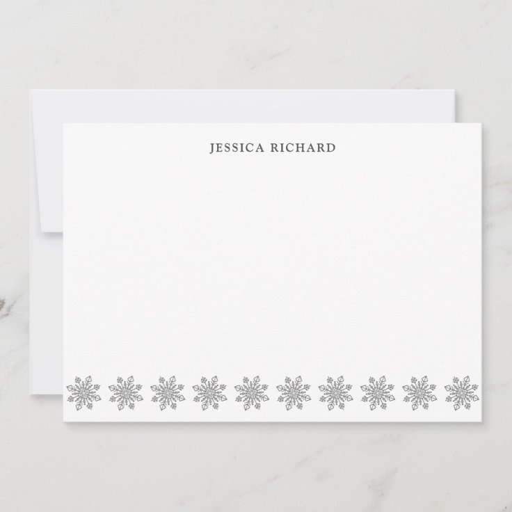 Elegant Silver Snowflake Personalized Note Card | Zazzle
