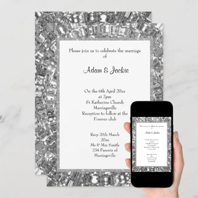 ELEGANT SILVER SPARKLE CUSTOM INVITATION | Zazzle