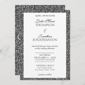 Elegant Silver Sparkle Modern Wedding Invitation | Zazzle