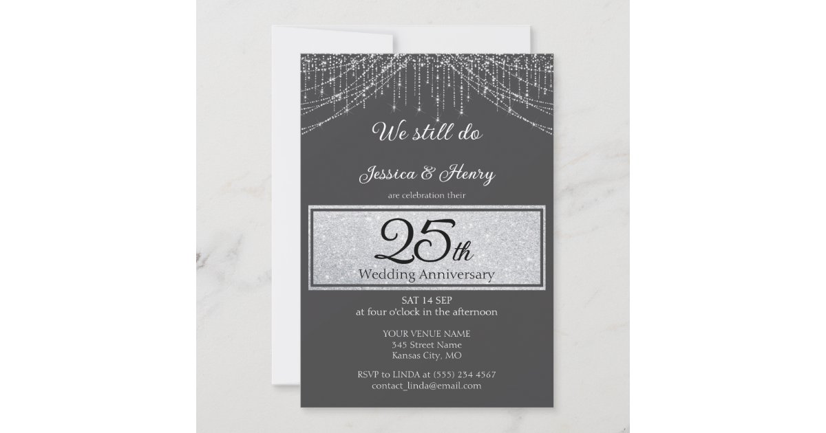 Elegant Silver strings 25th wedding anniversary Invitation | Zazzle
