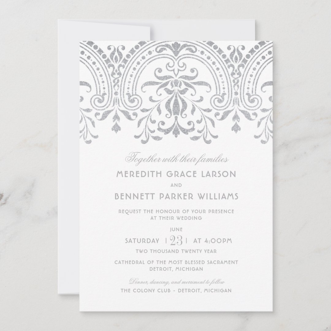 Elegant Silver Vintage Glamour Wedding Invitation | Zazzle