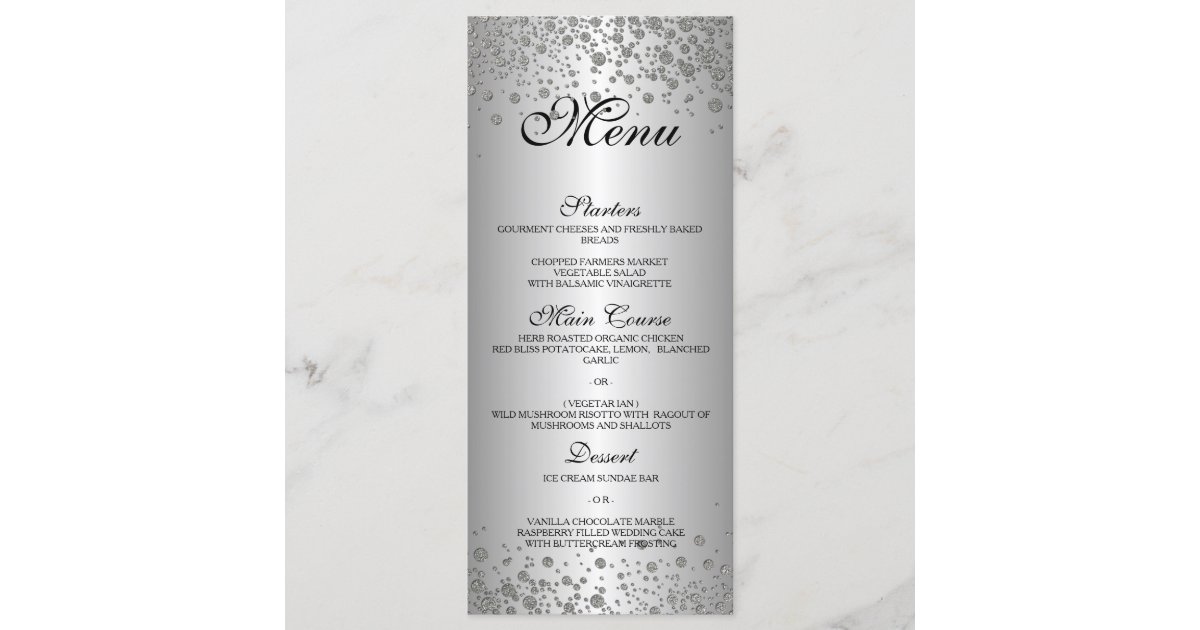 Elegant silver Wedding Menu | Zazzle