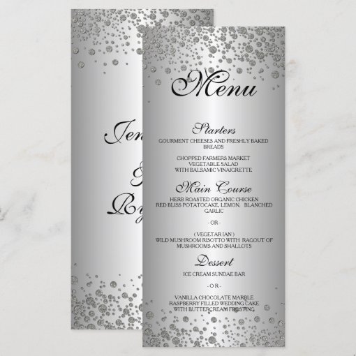Elegant silver Wedding Menu | Zazzle