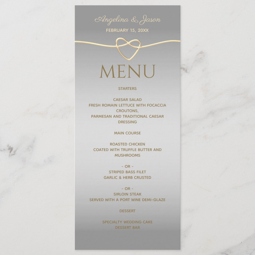 Elegant Silver Wedding Menu | Zazzle
