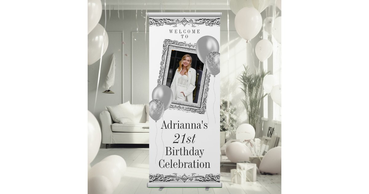 Elegant Silver Welcome with Photo Retractable Banner | Zazzle