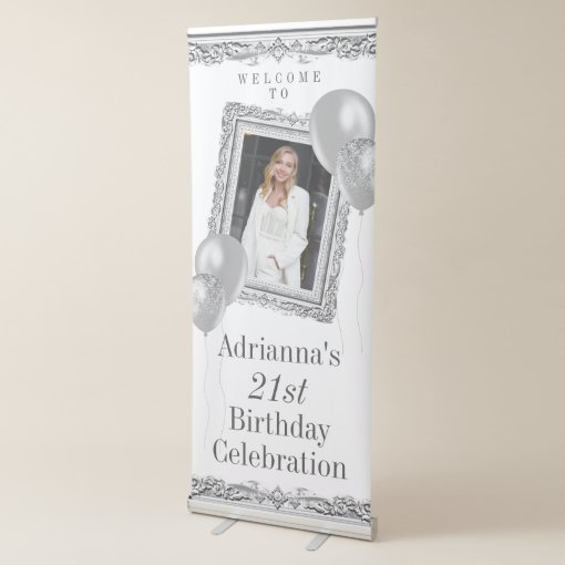 Elegant Silver Welcome with Photo Retractable Banner | Zazzle