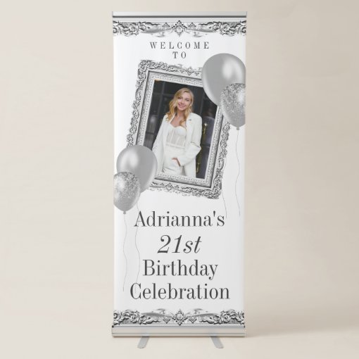 Elegant Silver Welcome with Photo Retractable Banner | Zazzle