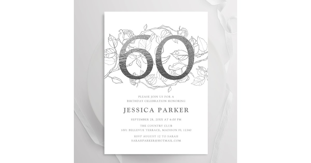 Elegant Silver White 60th Birthday Invitation | Zazzle