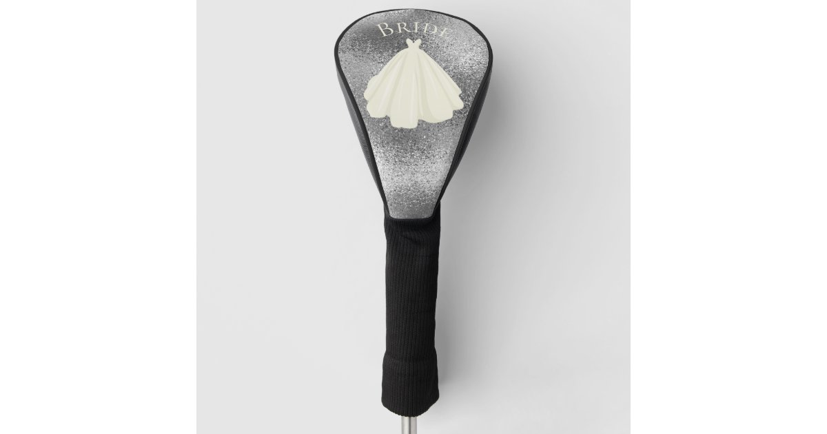 Elegant Silver White Bride Gown Typography WeddinG Golf Head Cover | Zazzle