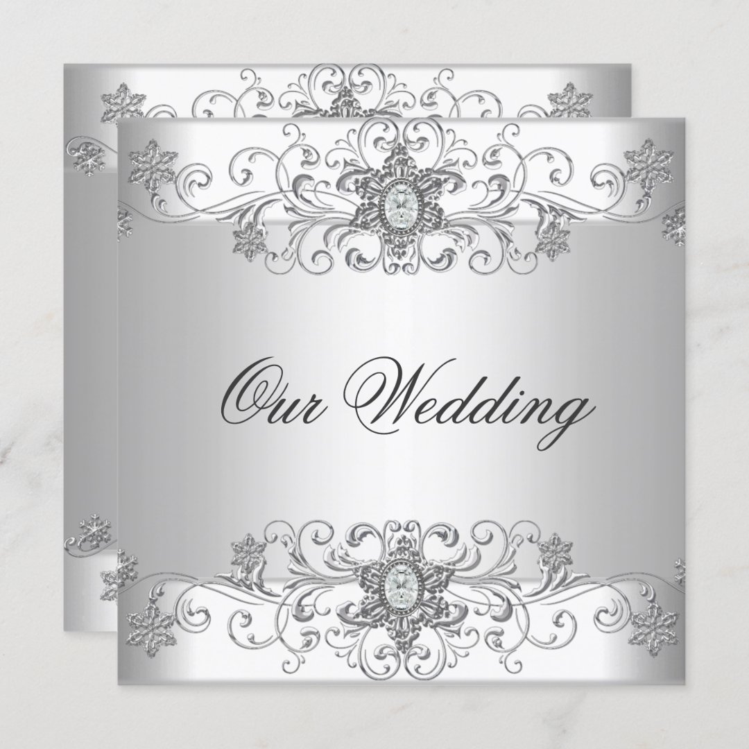 Elegant Silver White Wedding Invitation | Zazzle