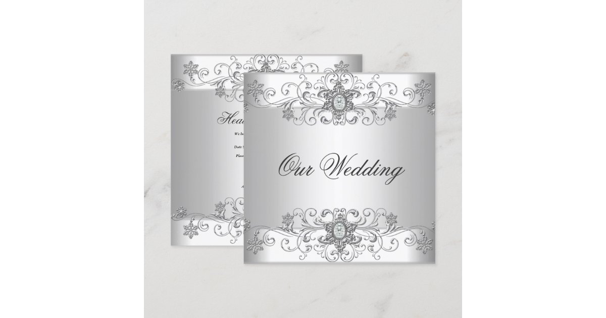 Elegant Silver White Wedding Invitation | Zazzle