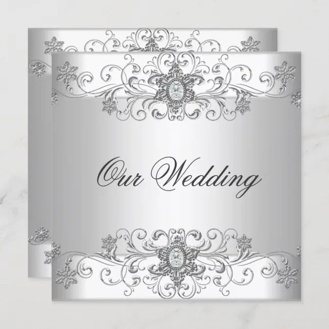 Elegant Silver White Wedding Invitation | Zazzle
