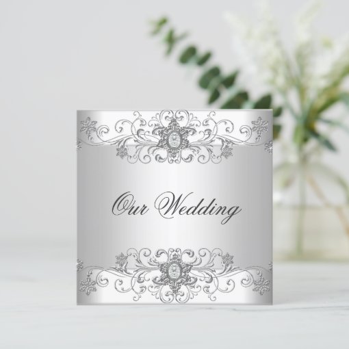 Elegant Silver White Wedding Invitation | Zazzle