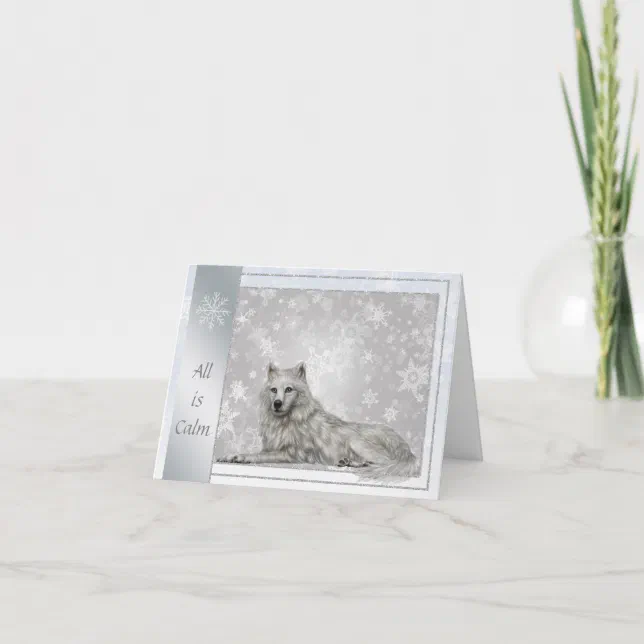 Elegant Silver Wolf Christmas Card | Zazzle
