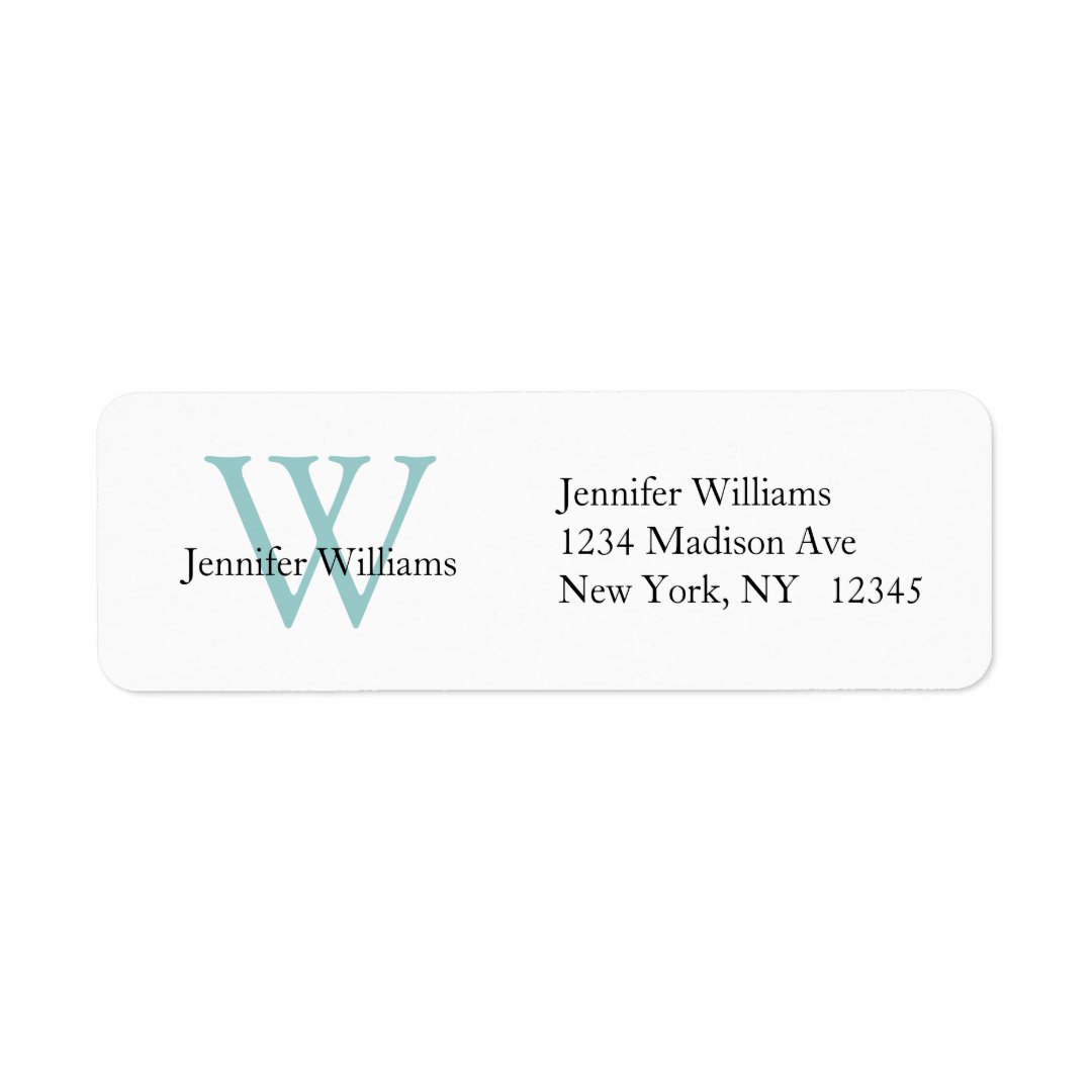 Elegant Simple Address Label White Blue Initial | Zazzle
