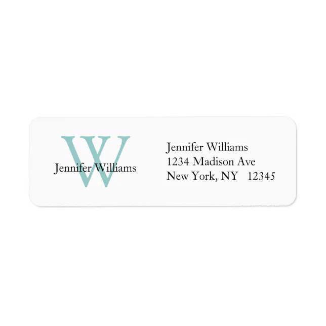 Elegant Simple Address Label White Blue Initial | Zazzle
