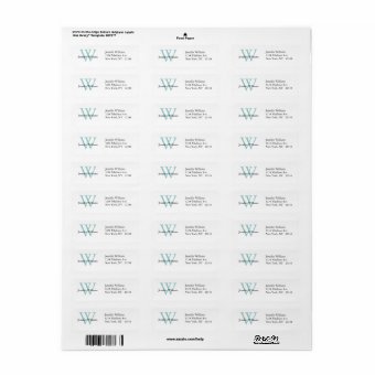 Elegant Simple Address Label White Blue Initial | Zazzle
