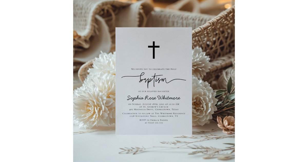 Elegant Simple Baptism Invitation | Zazzle
