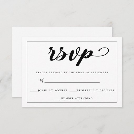 Elegant Simple Black And White Framed RSVP | Zazzle