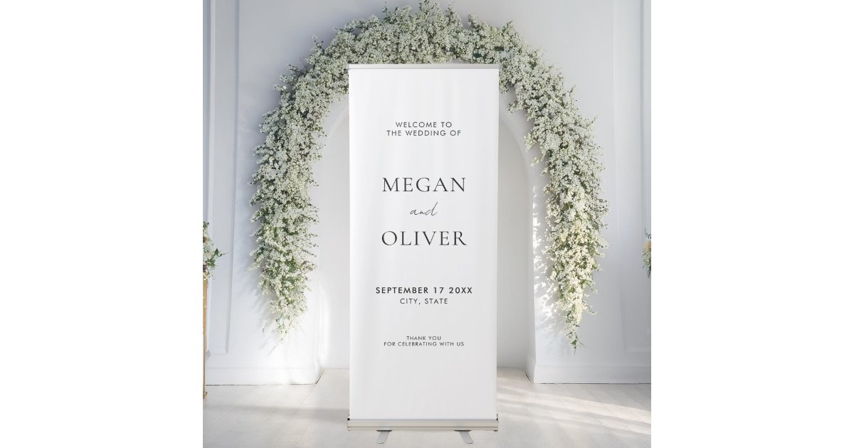 Elegant Simple Black and White Wedding Welcome Retractable Banner | Zazzle