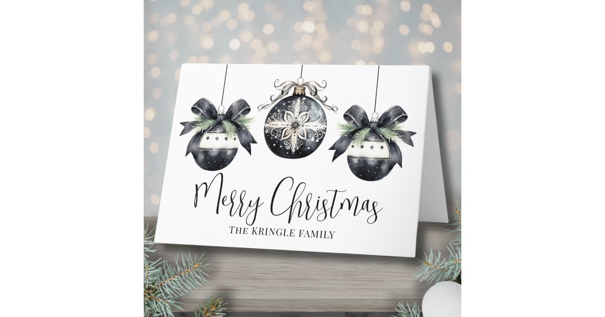 Elegant Simple Black White Christmas Holiday Card | Zazzle