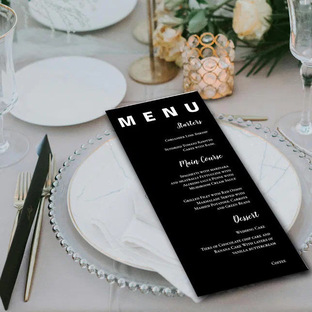 Elegant Simple Black White Classic Wedding Party Menu | Zazzle